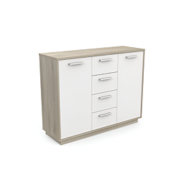 Rangement Leo 2 Portes Et 4 Tiroirs - Blanc / Chêne Foncé | Kitea Maroc