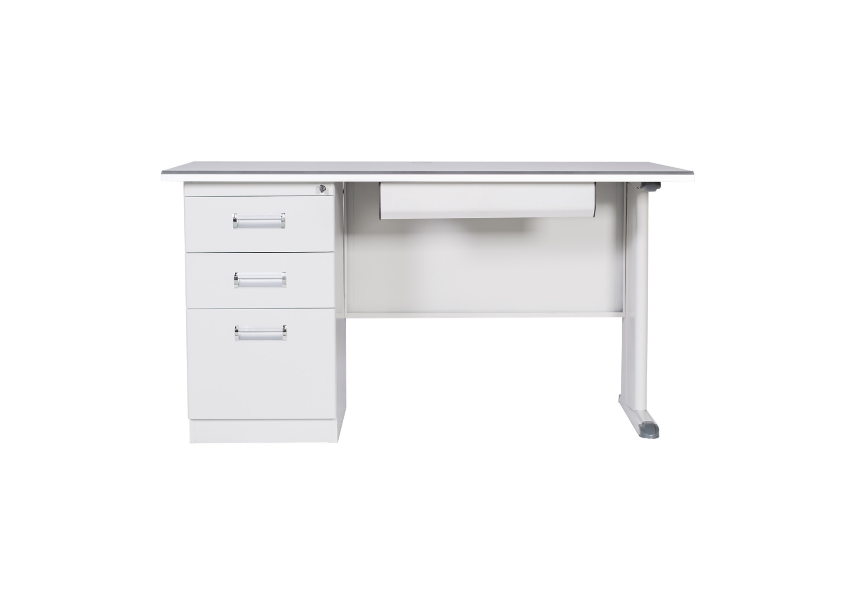 Bureau + Caisson Intégré 3 Tiroirs STEEL - Gris/Blanc | Kitea Maroc