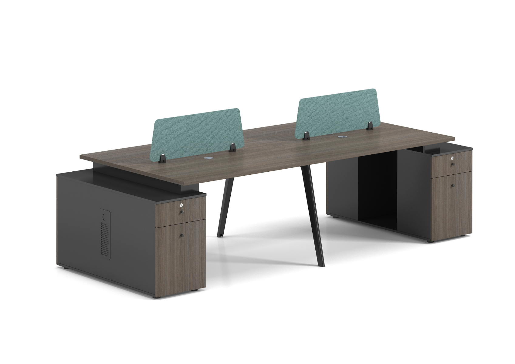 Bureau Workstation Respect 4 Places - Marron / Gris | Kitea Maroc