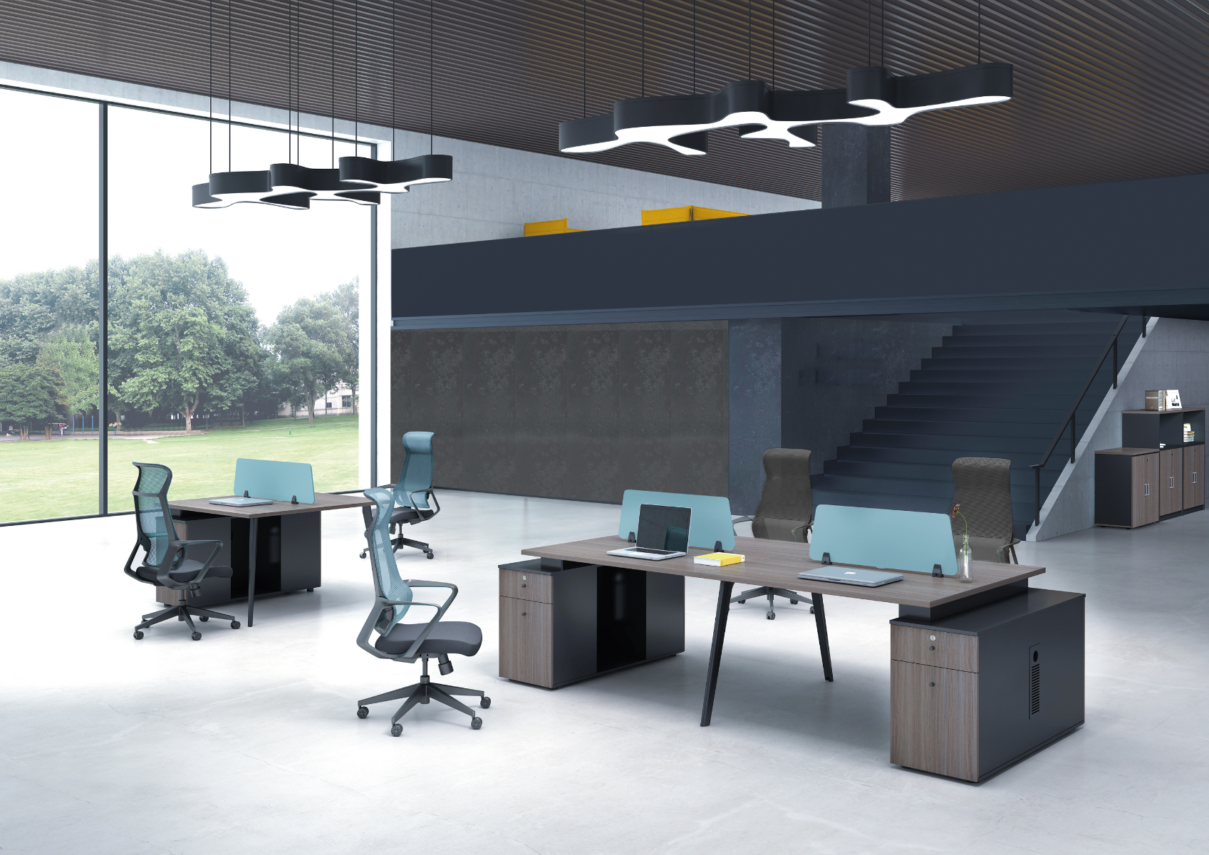 Bureau Workstation Respect 4 Places - Marron / Gris | Kitea Maroc