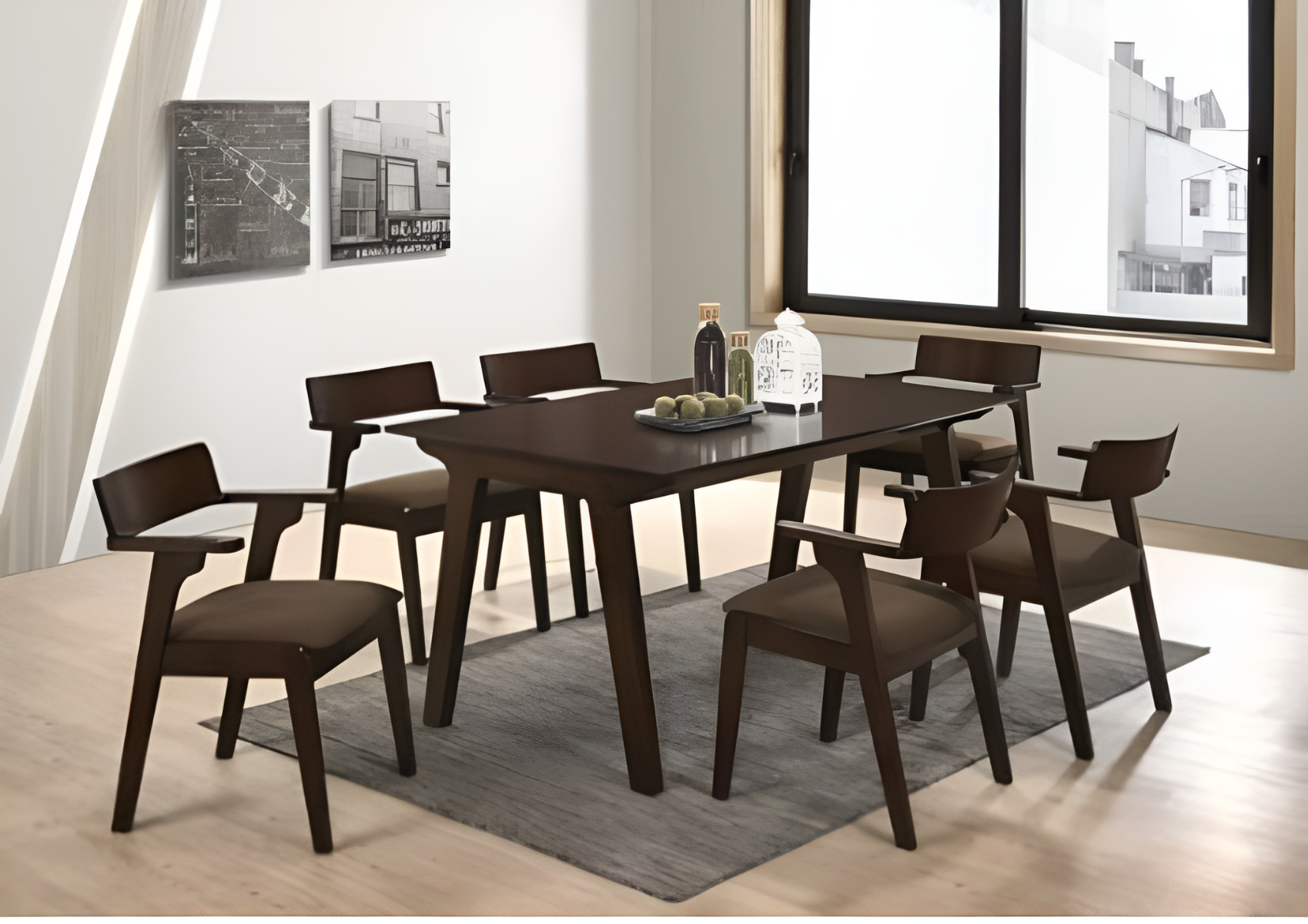 SET MOCCA TABLE + 6 CHAISES - Marron | Kitea Maroc