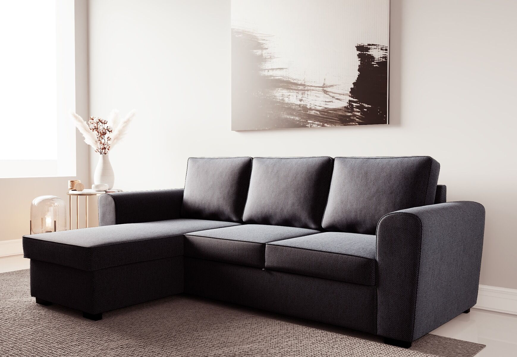 Canapé d'angle NEW LARRAU Avec Fonction Lit + Coffre - Bleu Foncé | Kitea Maroc