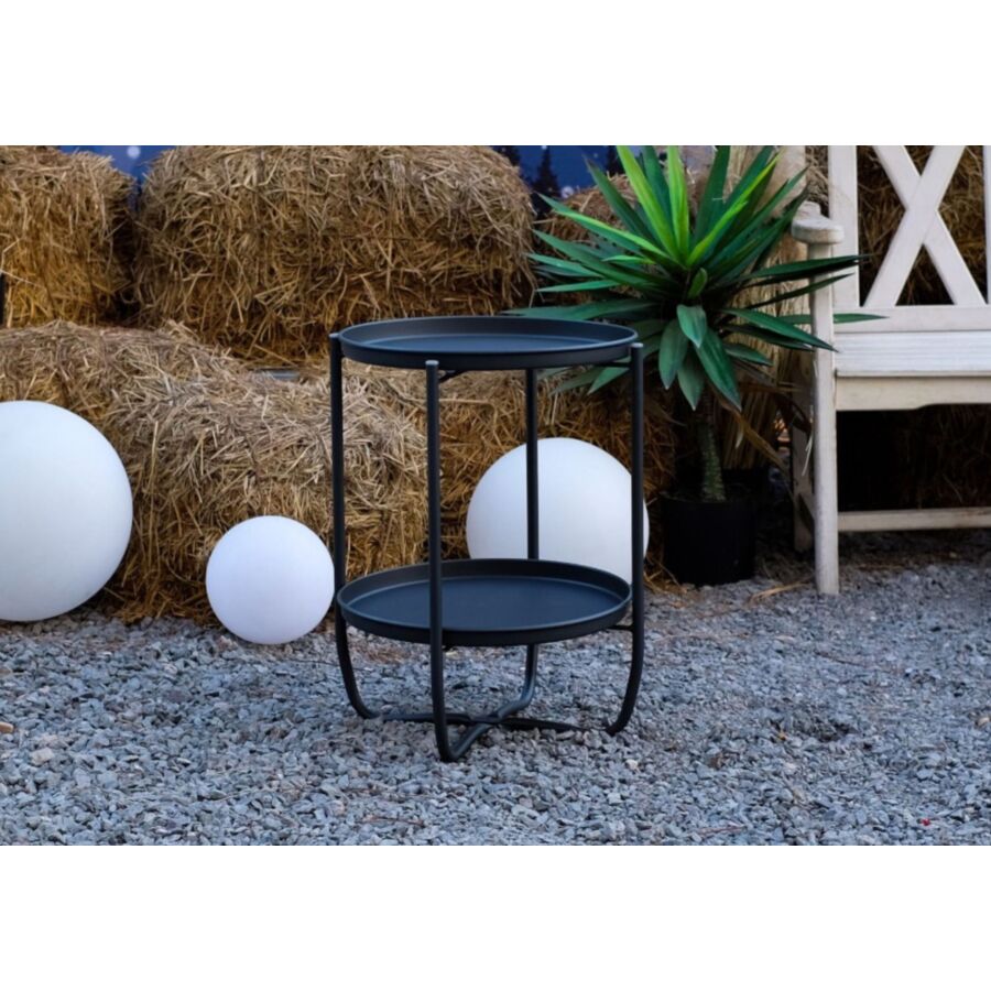 Table D'Appoint Ronde PIPA Avec 2 Étagères - Gris Foncé | Kitea Maroc