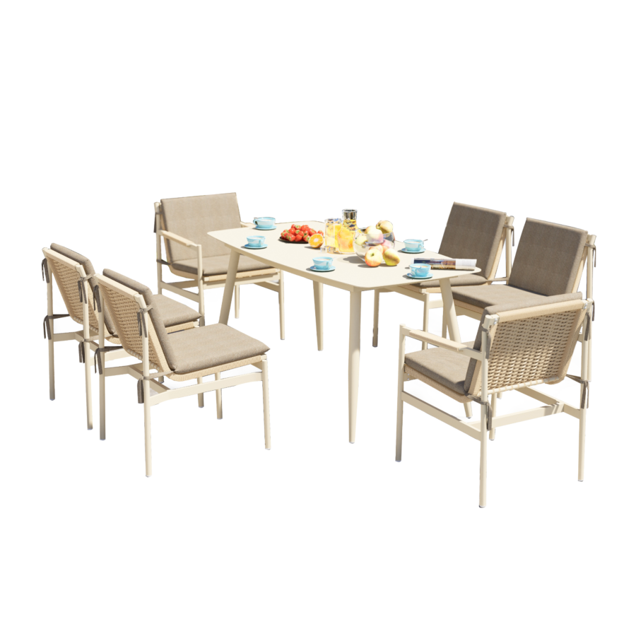 Set Table À MANGER MALICE + 6 Chaises - Taupe | Kitea Maroc