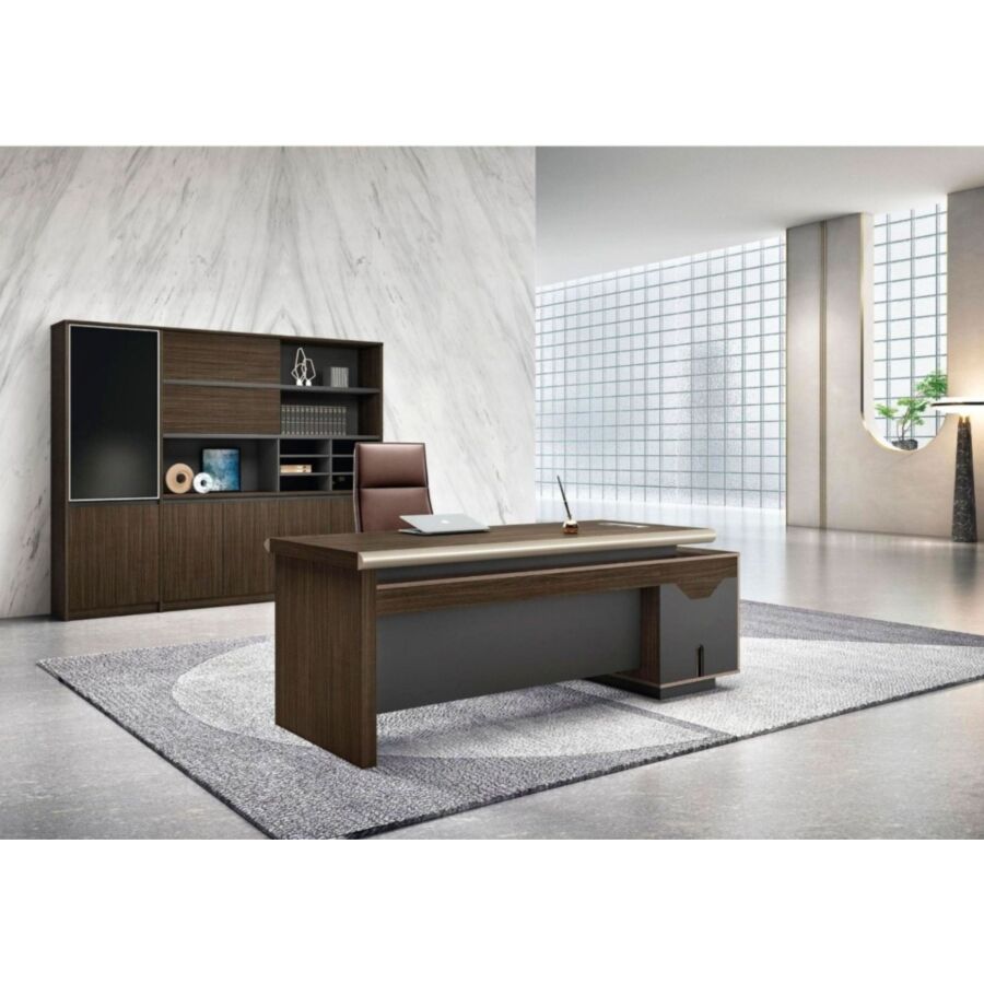 Bureau Présidentiel LUXURY 320x220x76cm - Chêne Foncé / Gris | Kitea Maroc